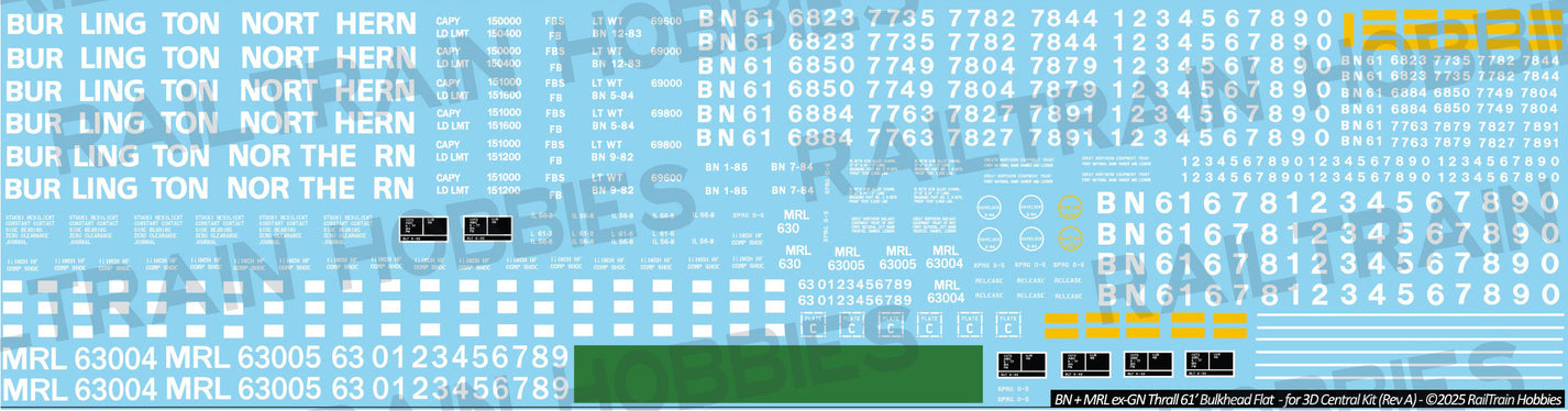 DECALS: Burlington Northern + MRL Thrall 61" Bulkhead Flat Cars ...
