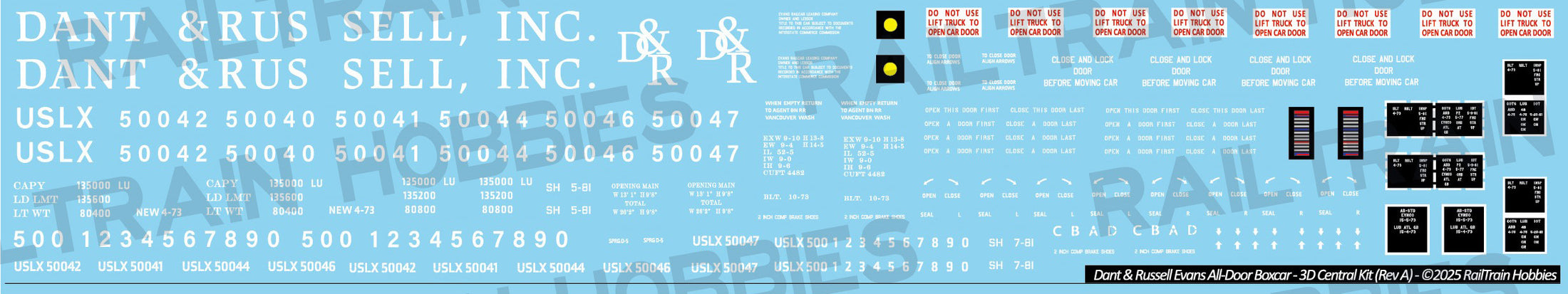 Decals: Dant and Russell Evans All-Door Boxcar – RailTrain Hobbies