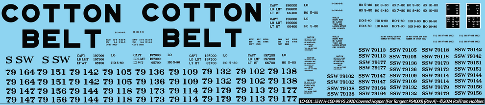 Decals: Cotton Belt SSW H-100-9-R - PS3920 CuFt Covered Hopper ...